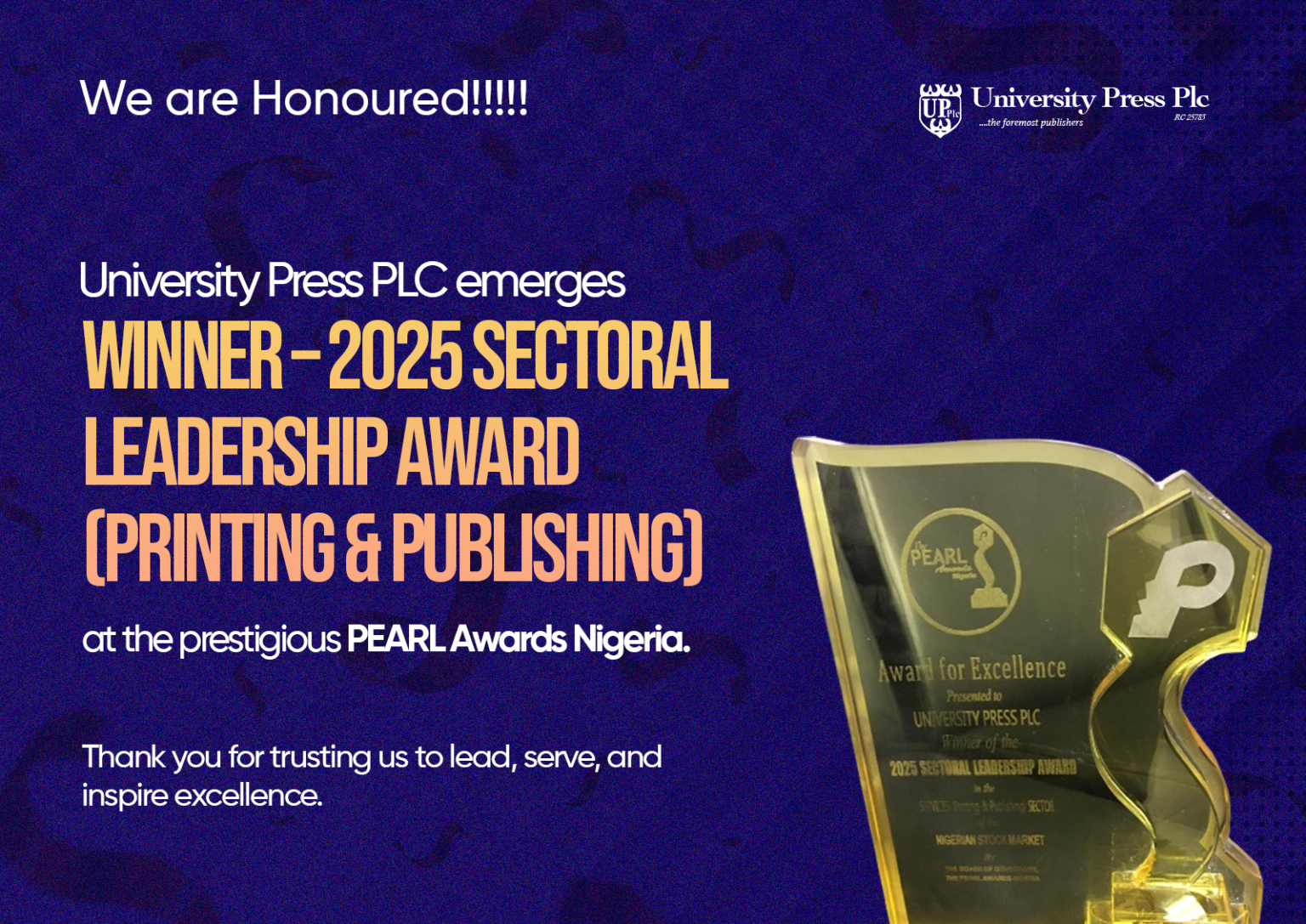 University Press PLC Wins Prestigious Sectoral Leadership Award at the PEARL 2025 Awards ...